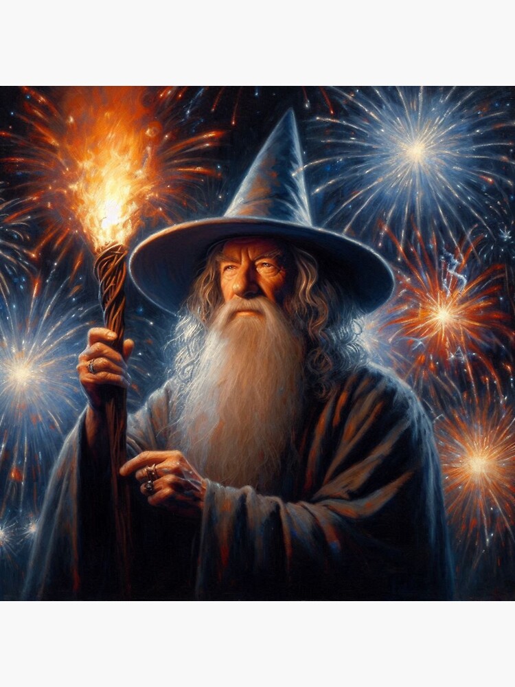 "Grey Wizard and Fireworks" Sticker for Sale by JabamiShop | Redbubble