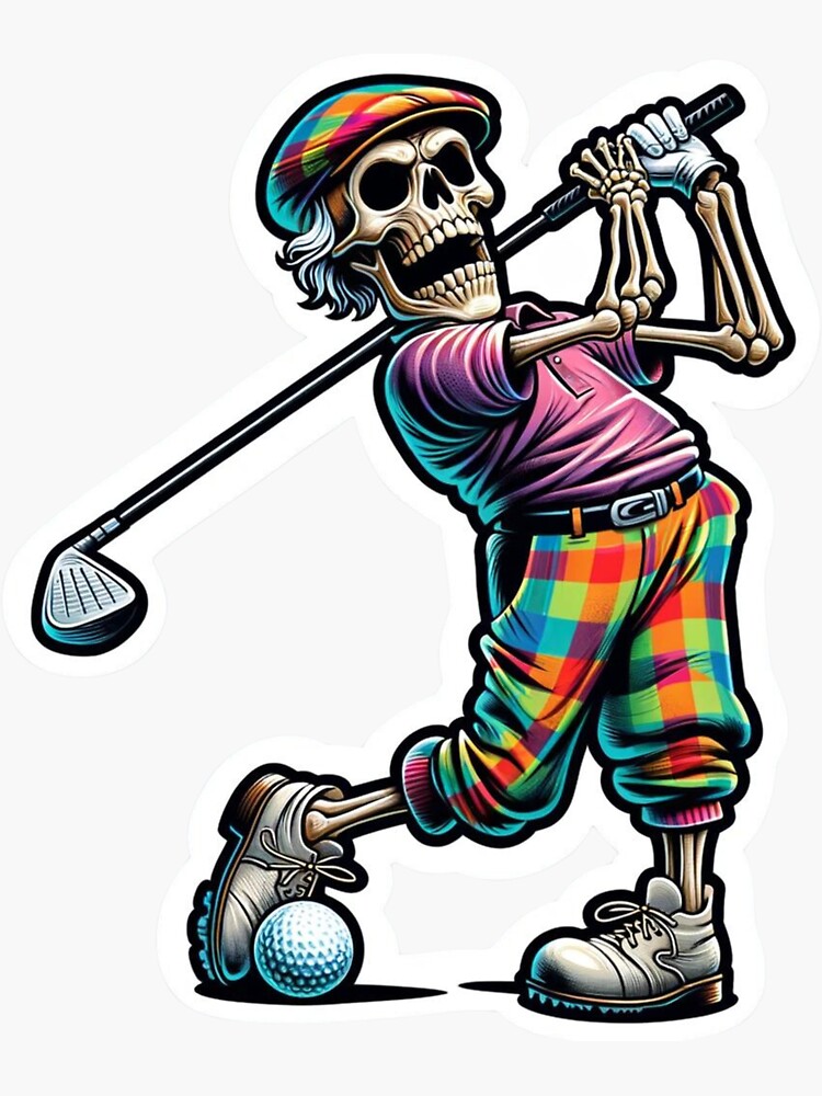 "Skeleton in sporty golf clothes playing Golf" Sticker for Sale by ...