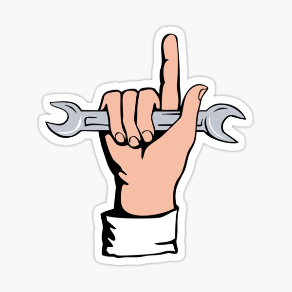"Hand Holding Spanner and Pointing Up Retro" Sticker for Sale by ...
