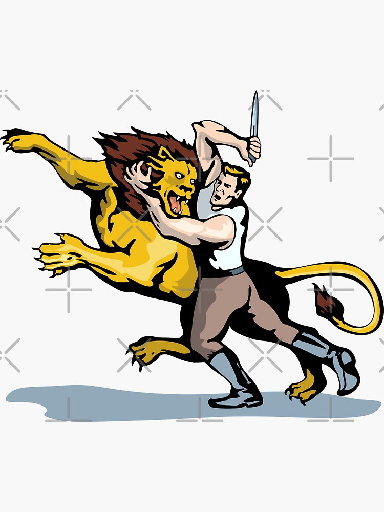 Pegatina «Hombre luchando León con Dagger Retro» de retrovectors ...