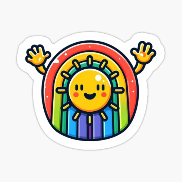 "Happy Sun with Rainbow Sticker" Sticker for Sale by MotherhoodStuff ...