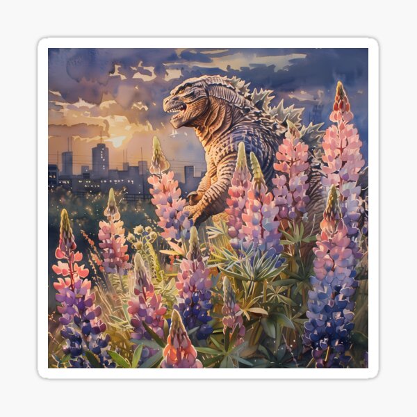 "Godzilla in a Romantic Evening Field" Sticker for Sale by ...