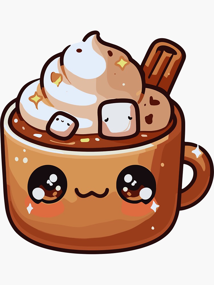 "Kawaii Hot Chocolate " Sticker for Sale by TillysCuteCanva | Redbubble