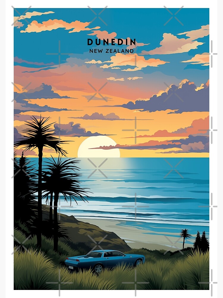 "Dunedin New Zealand Coastal Heritage Travel Illustration" Poster for ...