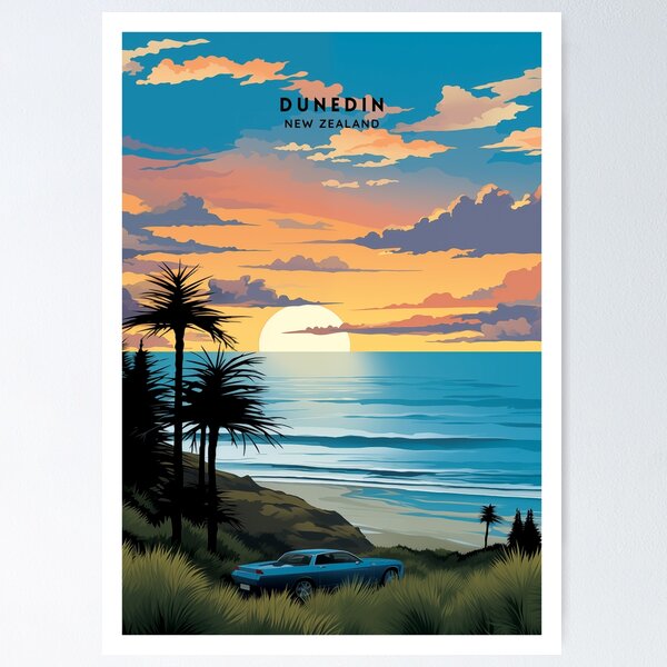 "Dunedin New Zealand Coastal Heritage Travel Illustration" Poster for ...
