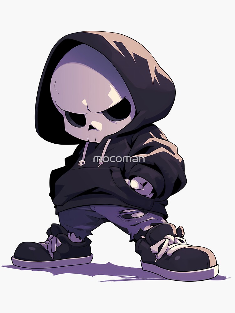 "Cool Emo Skeleton wearing black hoodie and cap standing up 7" Sticker ...