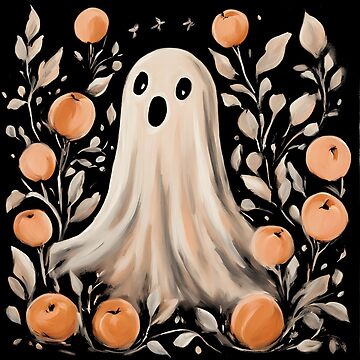 "Ghost with Peaches & Florals Summerween Halloween 10x10 inch Matte Art ...