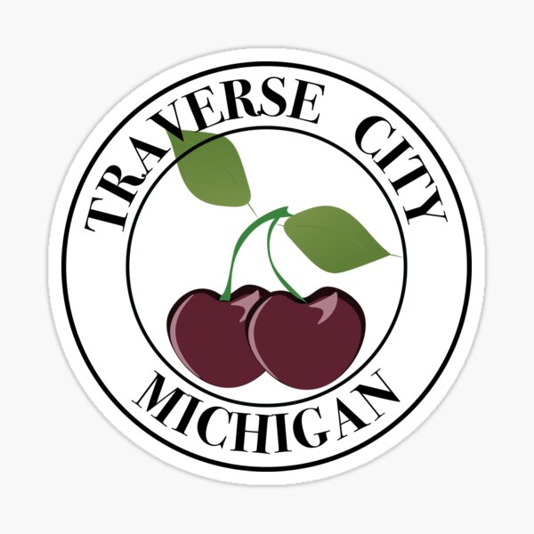 "Traverse City, Michigan - Cherries" Sticker for Sale by SwiftSlothMedia | Redbubble