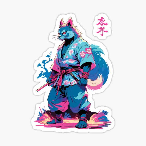 "Tanuki Yokai Vaporwave Aesthetic Samurai Art" Sticker by LuminOrb ...