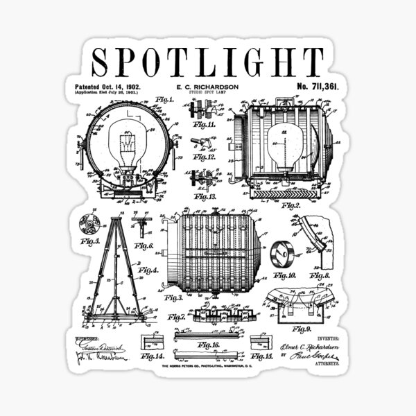 "Spotlight Movie Film Theatre Lighting Gaffer Vintage Patent" Sticker ...