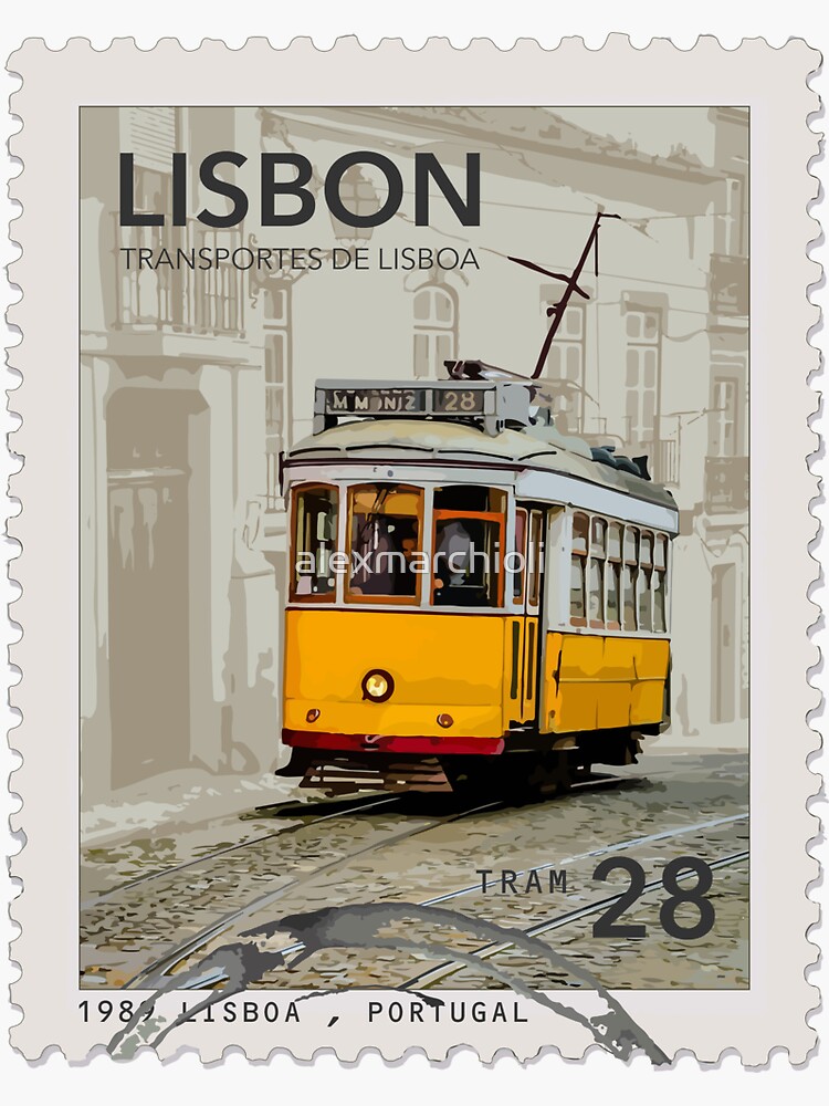 "Lisbon Tram 28 Stamp" Sticker for Sale by alexmarchioli | Redbubble
