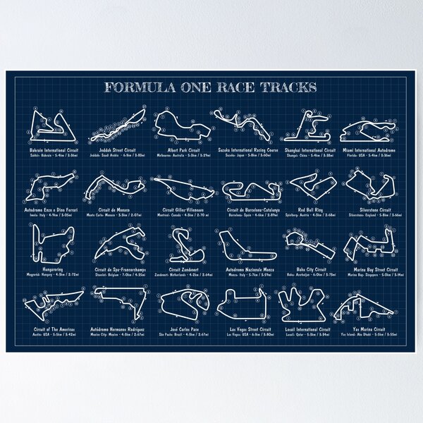 "F1 Race Tracks (Navy Blueprint)" Poster for Sale by BGALAXY | Redbubble