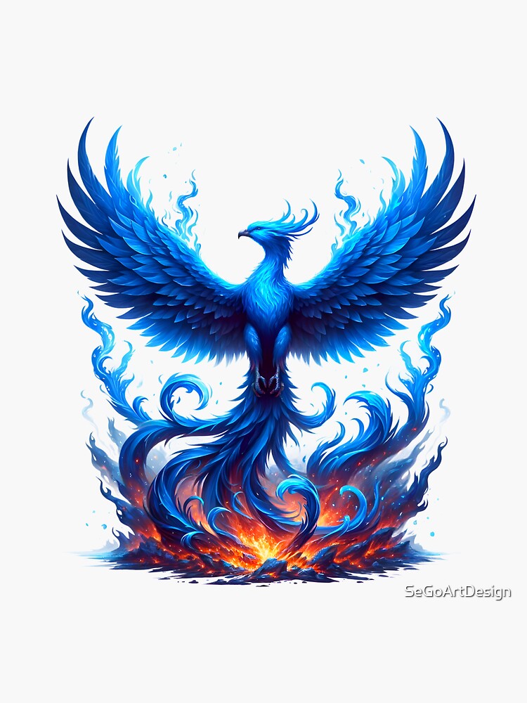 "Majestic Rising Phoenix Fiery Blue Flames" Sticker for Sale by ...