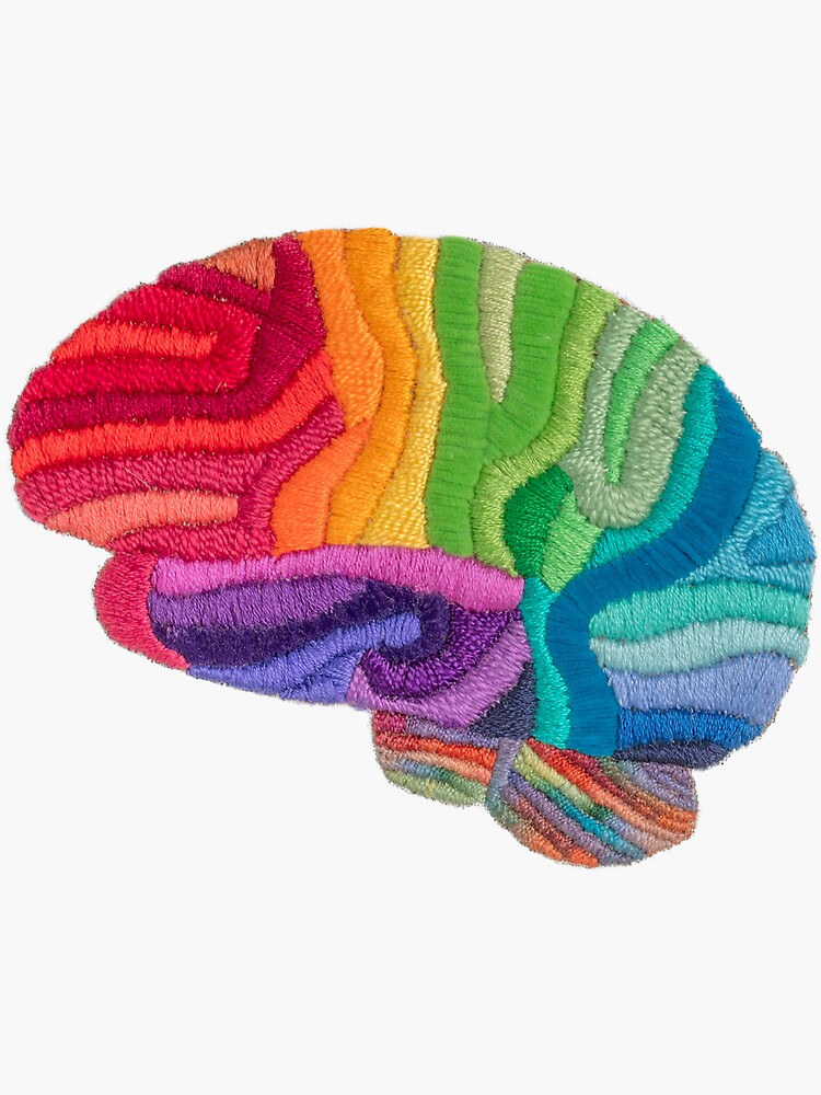 "Embroidered Look - Rainbow Brain " Sticker for Sale by Laurabund ...