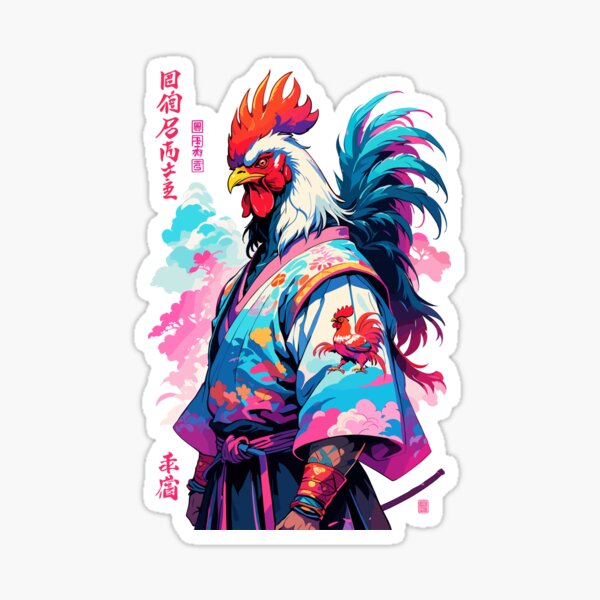 "Rooster Yokai Vaporwave Aesthetic Japan Samurai Art" Sticker by ...