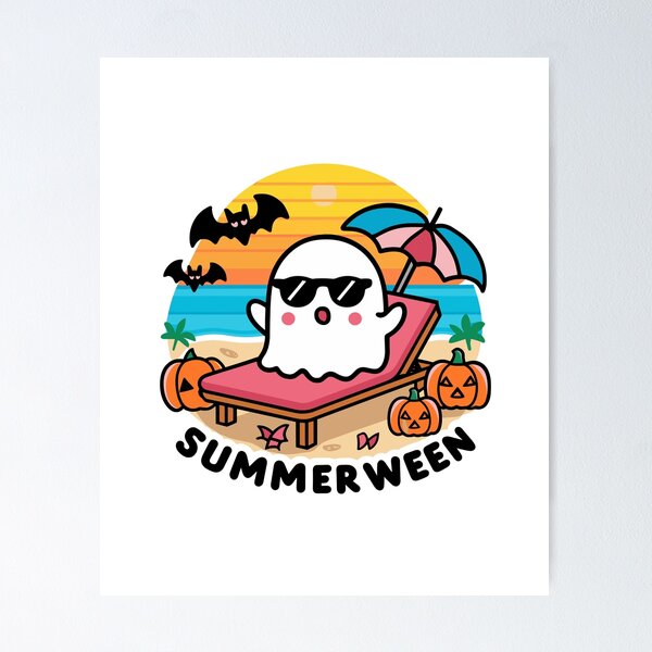"Summerween - ghost on sunbed" Poster for Sale by MaateoDesign | Redbubble
