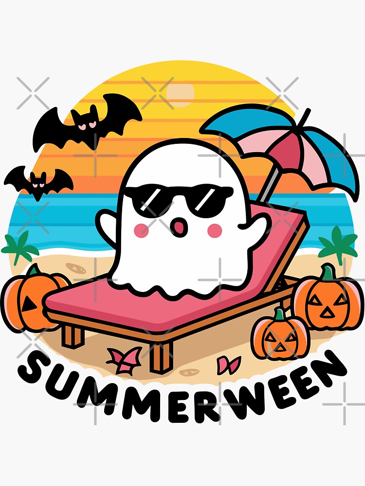 "Summerween - ghost on sunbed" Sticker for Sale by MaateoDesign | Redbubble