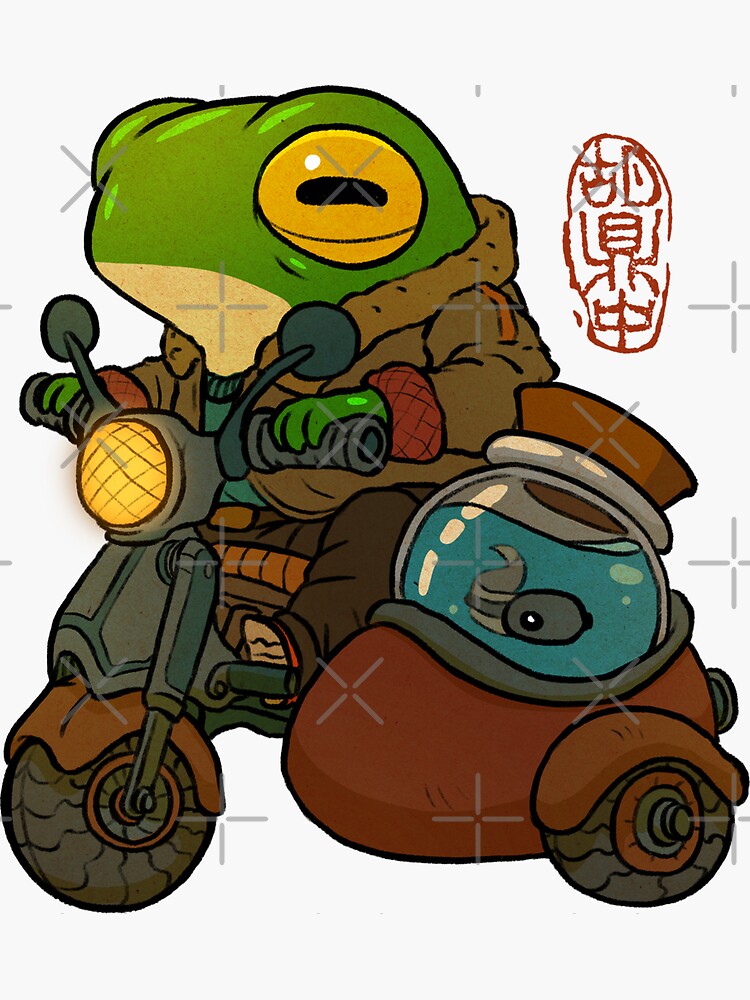 "road trip motorcycle frog artwork asian style" Sticker for Sale by ...