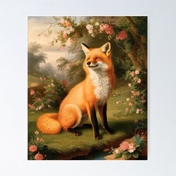 "Fox Portrait. Spring fox, spring season, floral fox, vintage fox, fox ...