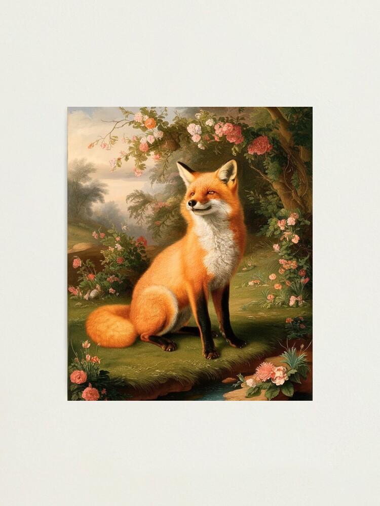 "Fox Portrait. Spring fox, spring season, floral fox, vintage fox, fox ...