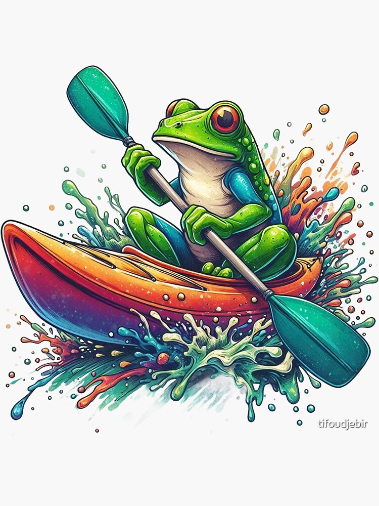 "Frog paddling a kayak" Sticker for Sale by tifoudjebir | Redbubble