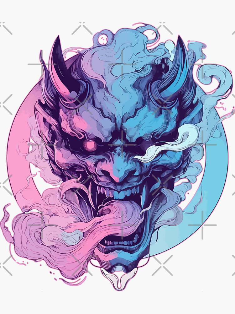 "Oni Demon Samurai Hannya Ogre Pink Purple" Sticker for Sale by ...