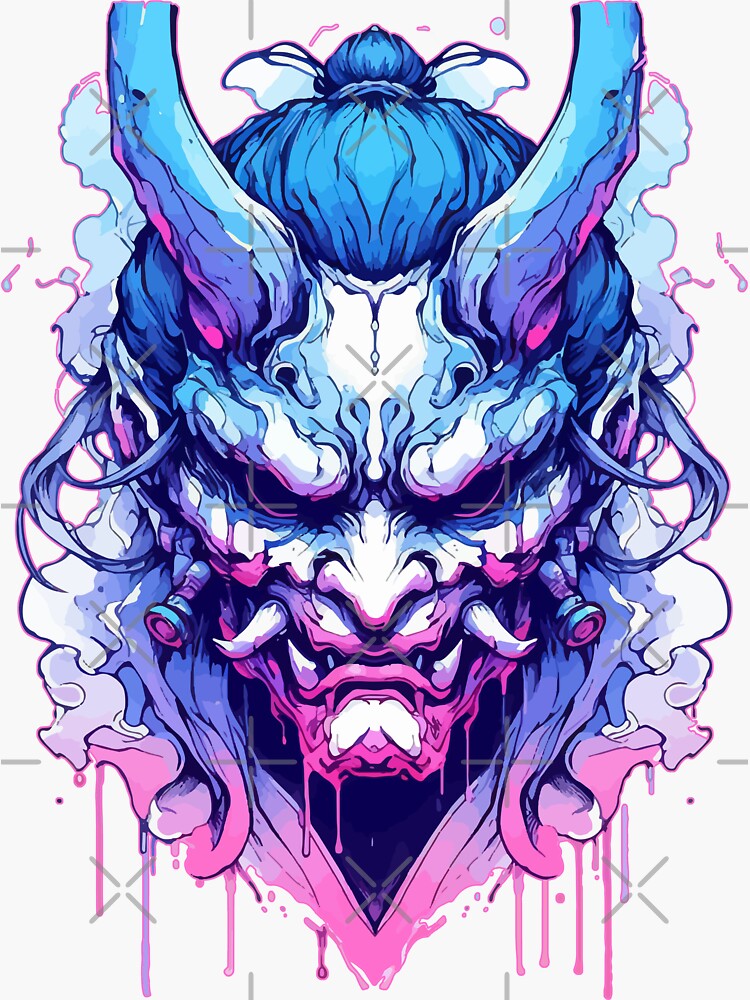 "Cool Oni Demon Samurai Hannya Ogre Pink Purple" Sticker for Sale by ...