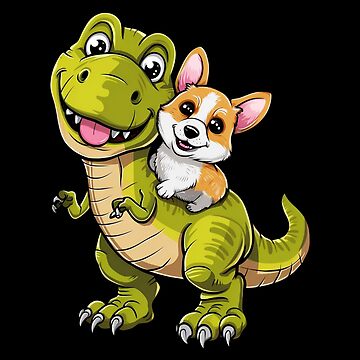 "Corgi Riding Dinosaur T rex" Sticker for Sale by LuxuraDesigns | Redbubble