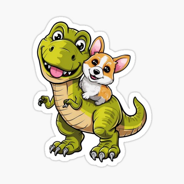 "Corgi Riding Dinosaur T rex" Sticker for Sale by LuxuraDesigns | Redbubble