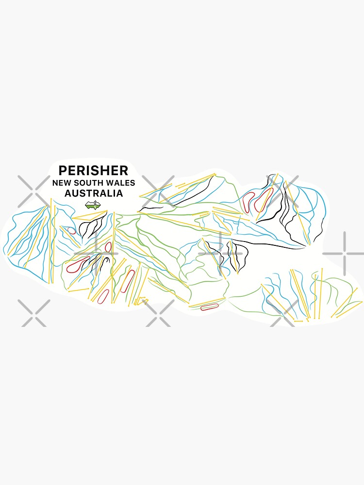 "Perisher - Australian Mountain Resort Skiing Trail Map" Sticker for ...