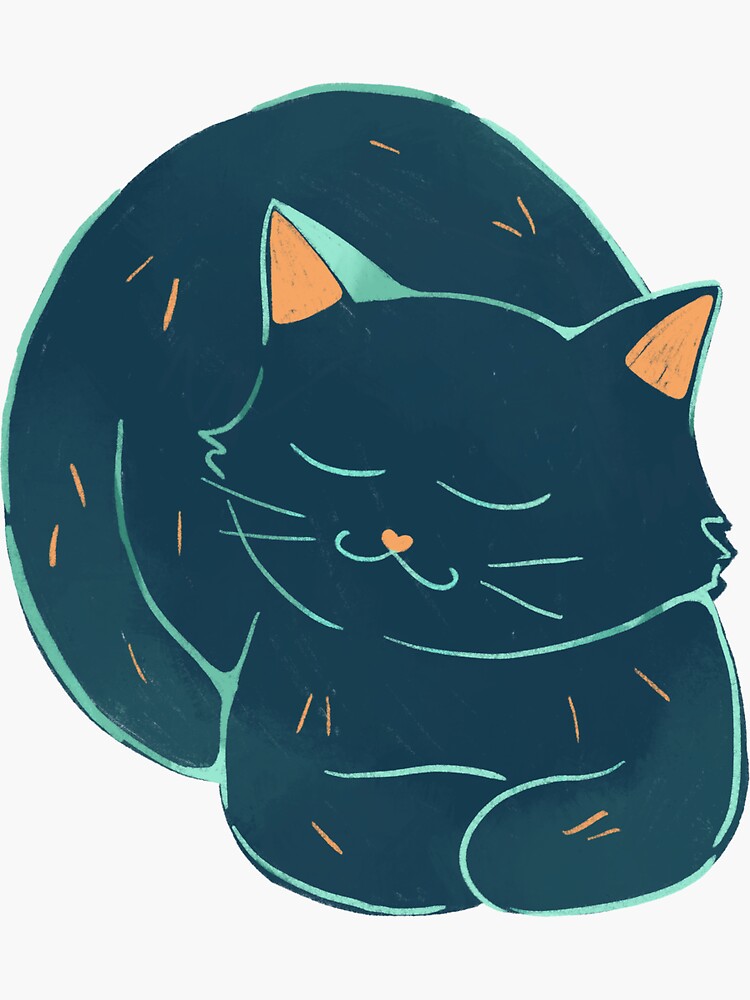 "Loafing Cat Cartoon Illustration Design (Teal)" Sticker for Sale by ...