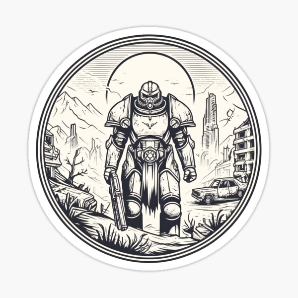 "Heavily Armored Figure - Line Art - Post Apocalyptic" Sticker for Sale ...
