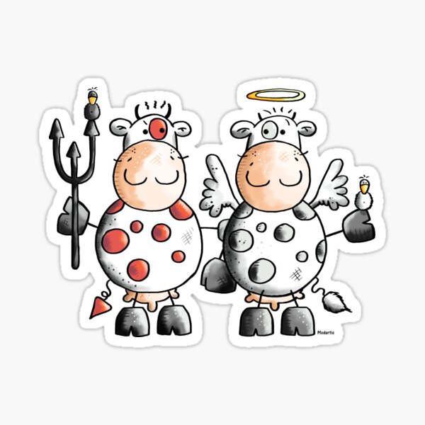 "Angel and devil cow - Comic - Gift - Funny - Animals" Sticker for Sale ...