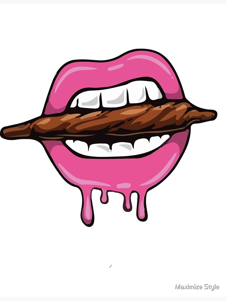 "Pink Lips Biting a Blunt Design - Printable Art Design - Hi-Quality ...