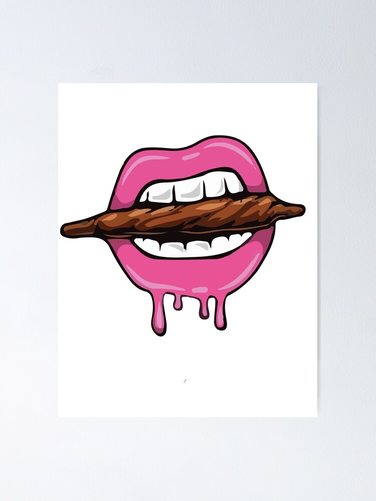 "Pink Lips Biting a Blunt Design - Printable Art Design - Hi-Quality ...