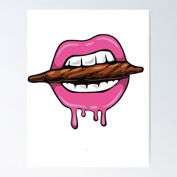 "Pink Lips Biting a Blunt Design - Printable Art Design - Hi-Quality ...