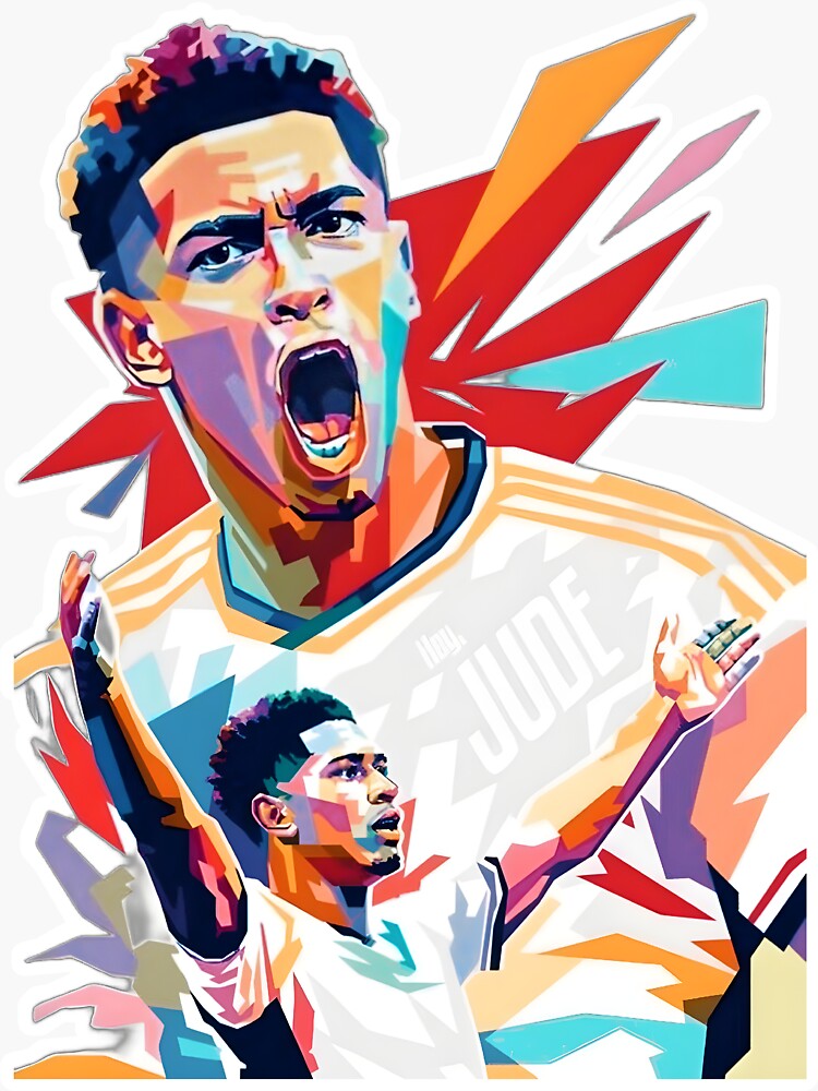 "Jude Bellingham, Real Madrid illustration " Sticker by monicaruivoart ...