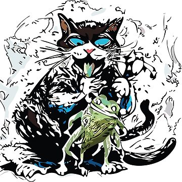 "Cat and Frog" Sticker by Knautschibert | Redbubble