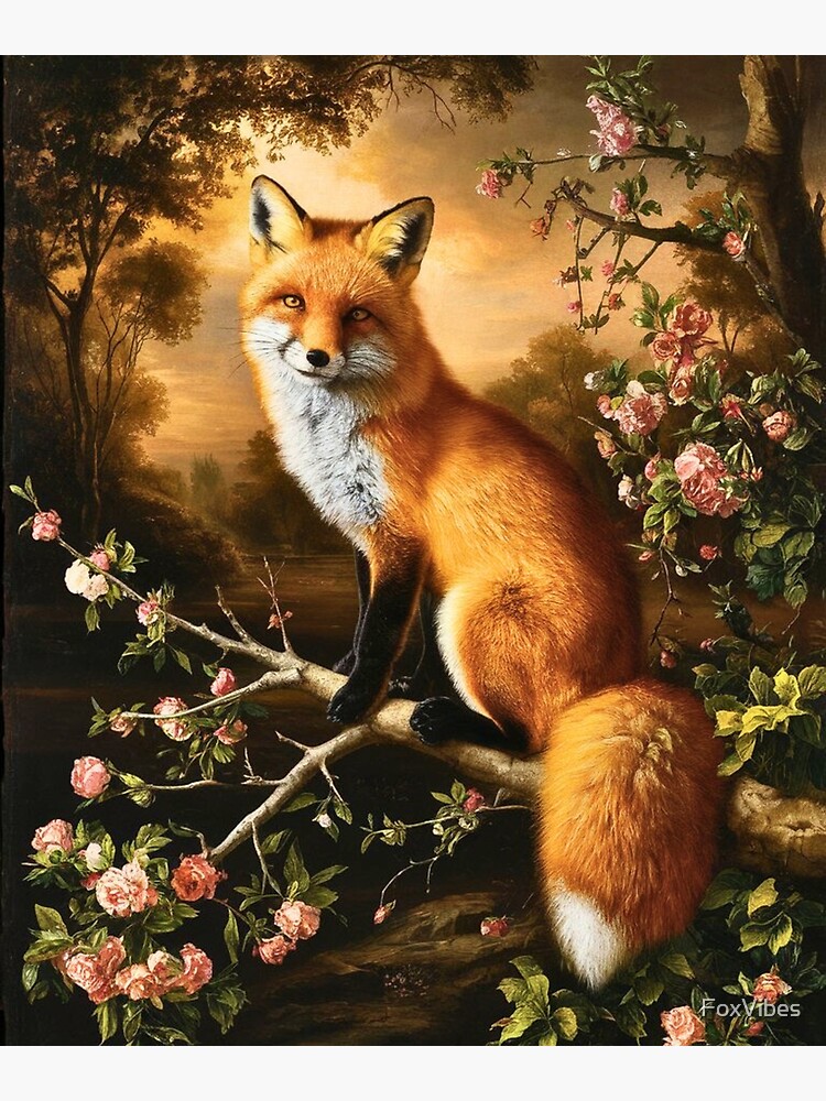 "Fox Portrait. Spring fox, floral fox, vintage fox, fox painting ...