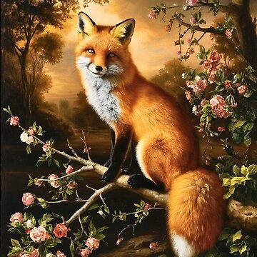 "Fox Portrait. Spring fox, floral fox, vintage fox, fox painting ...