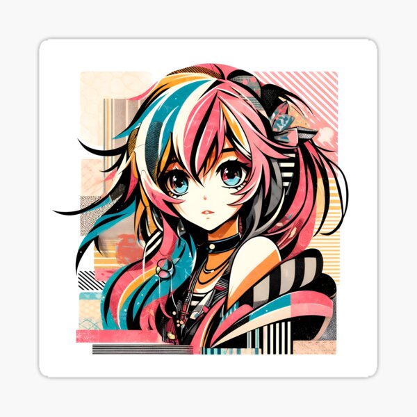 "Colorful Anime Girl Collage Art" Sticker for Sale by SeGoArtDesign ...