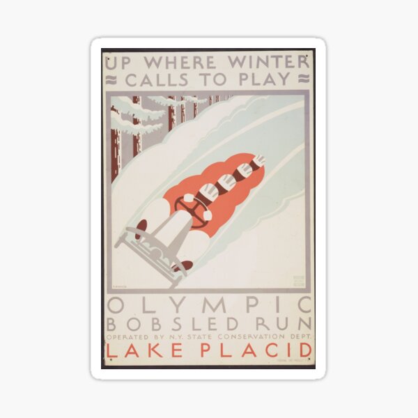 "Vintage Winter Olympics Poster, Lake Placid, NY, Bobsled" Sticker for ...