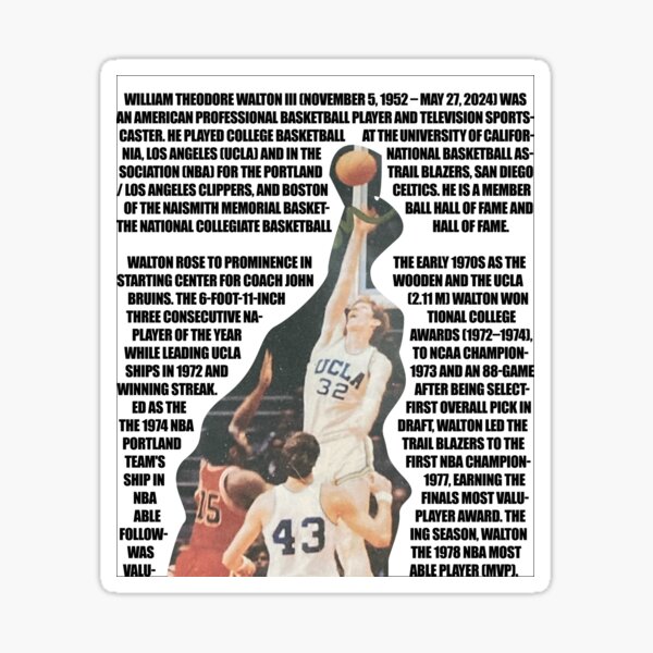 "bill walton biography" Sticker for Sale by GURUMAD | Redbubble