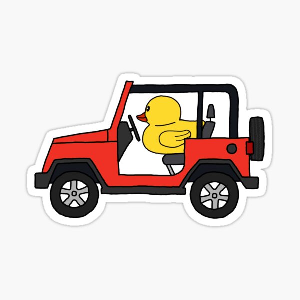 "Ducky Driving Red Jeep" Sticker for Sale by InkPeelStudios | Redbubble