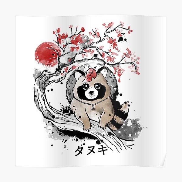 "Tanuki red sun" Poster by NemiMakeit | Redbubble