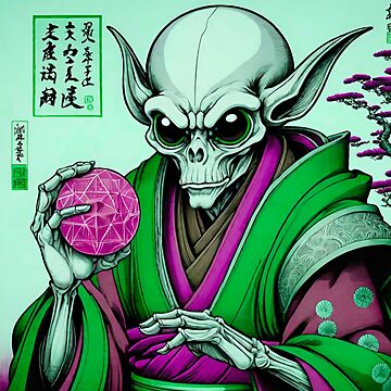 "Ancient Japanese Alien Holding a Mysterious Purple Object" Sticker for ...