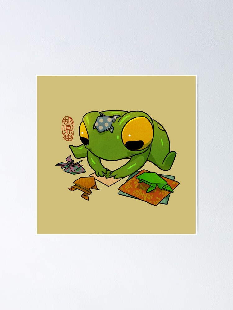 "cute frog making origami artwork asian style" Poster for Sale by ...