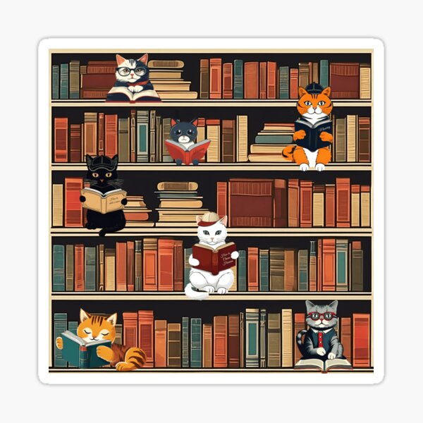 "Cats in Library Reading Illustration Pattern | Cat Art | Cat Drawing ...