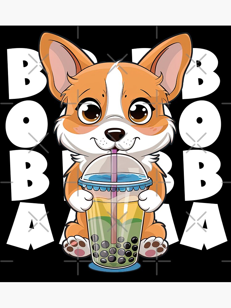 "Kawaii Boba Cute Anime Corgi Dog Bubble Tea Drink Fun" Sticker for ...