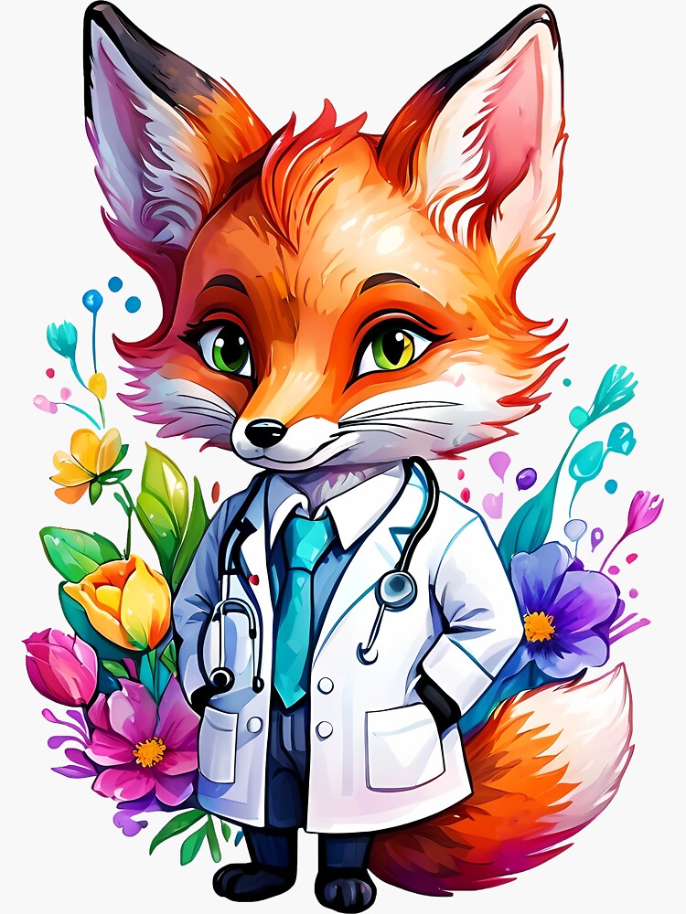 ""Foxy Physician: Cute Fox Doctor"" Sticker for Sale by Cosmicreations1 ...